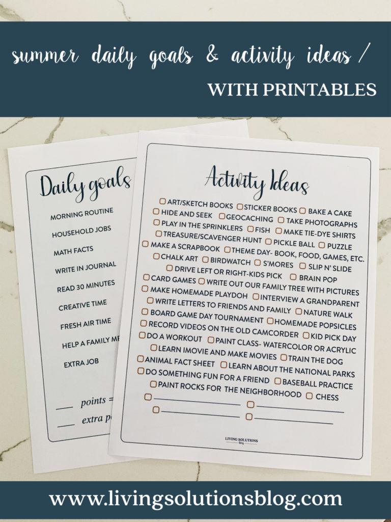 Summer Goals & Activity Ideas with Printables - Living Solutions blog